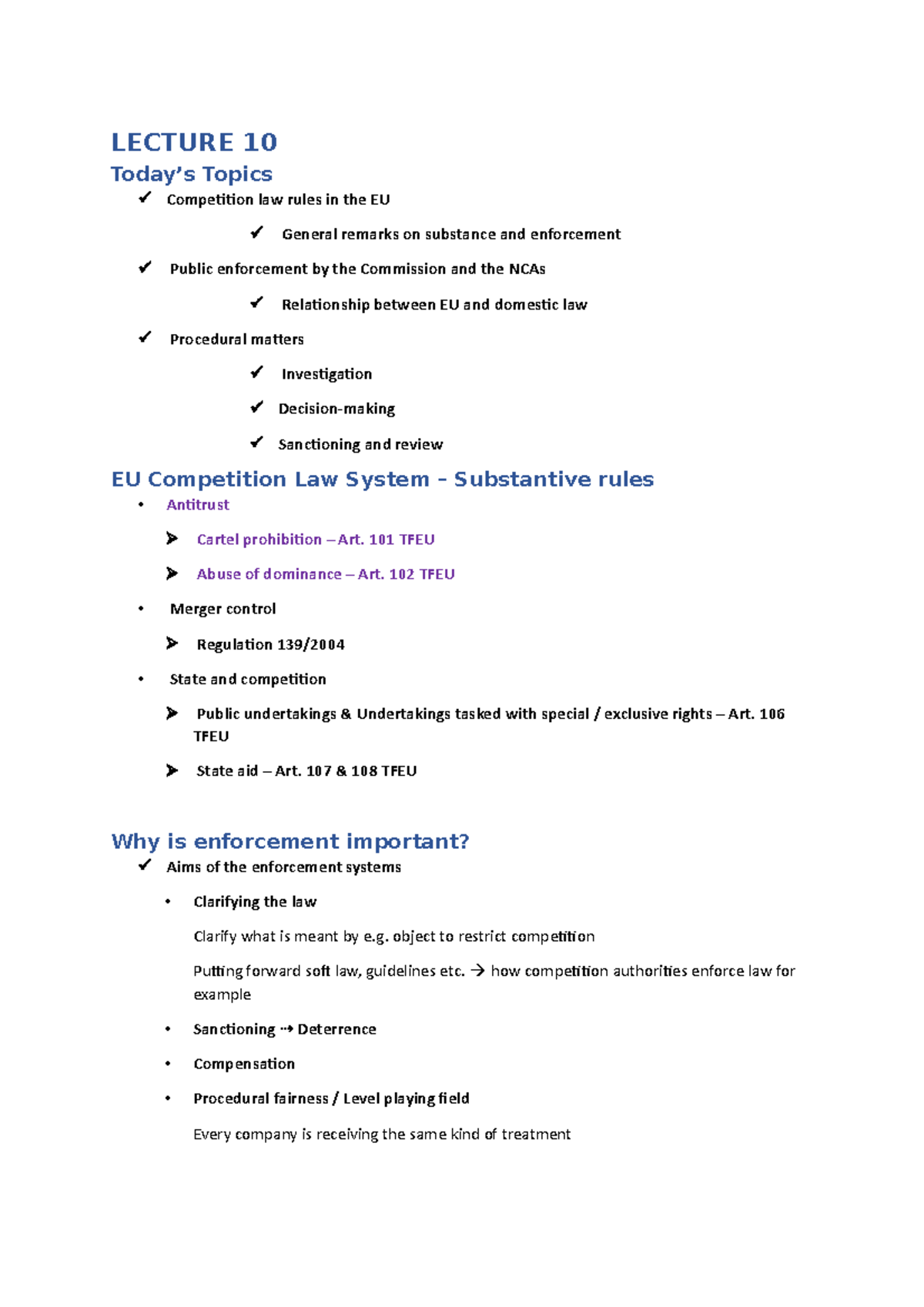 Lecture 10 Substantive law Radboud - Substantive Law of the EU ...