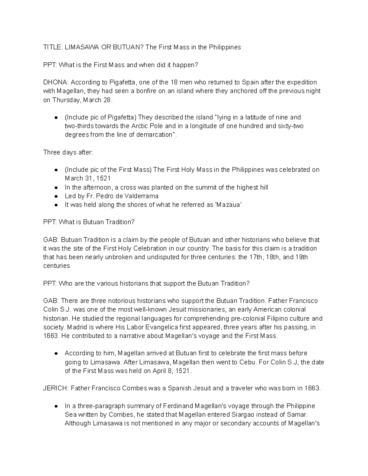 RPHreporting - The First Mass - TITLE: LIMASAWA OR BUTUAN? The First ...