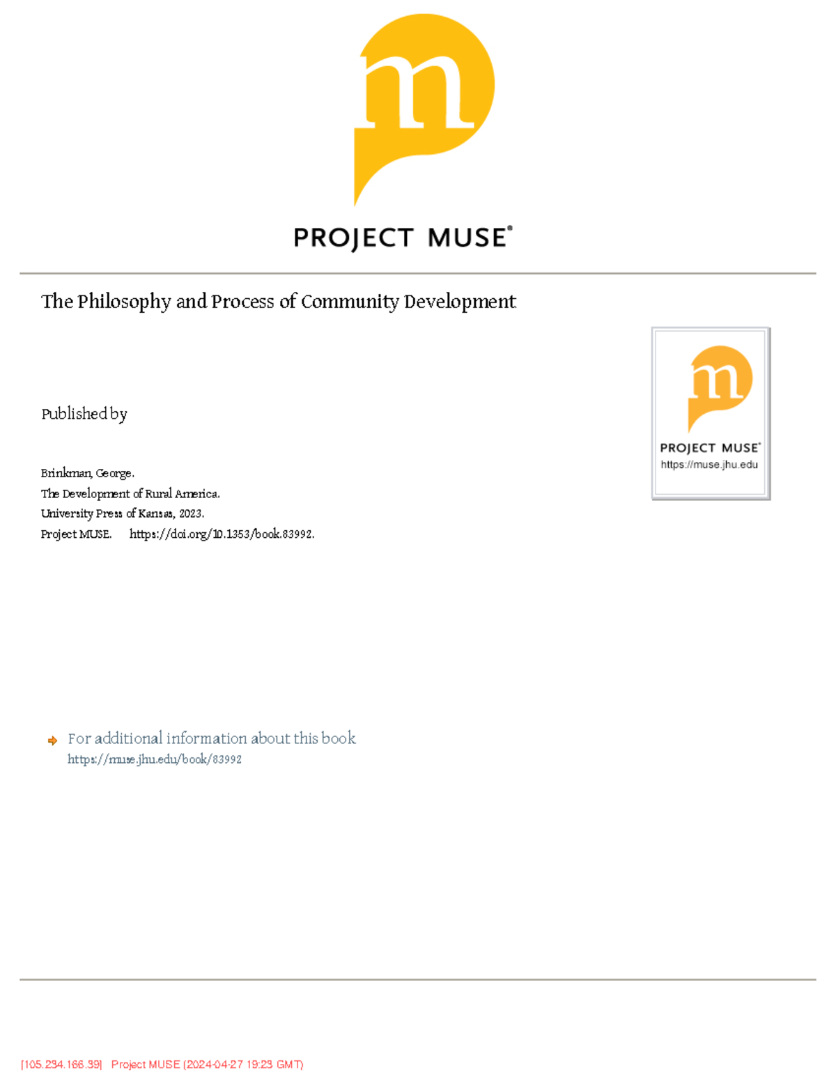 Project muse 83992-2881227 - The Philosophy and Process of Community ...