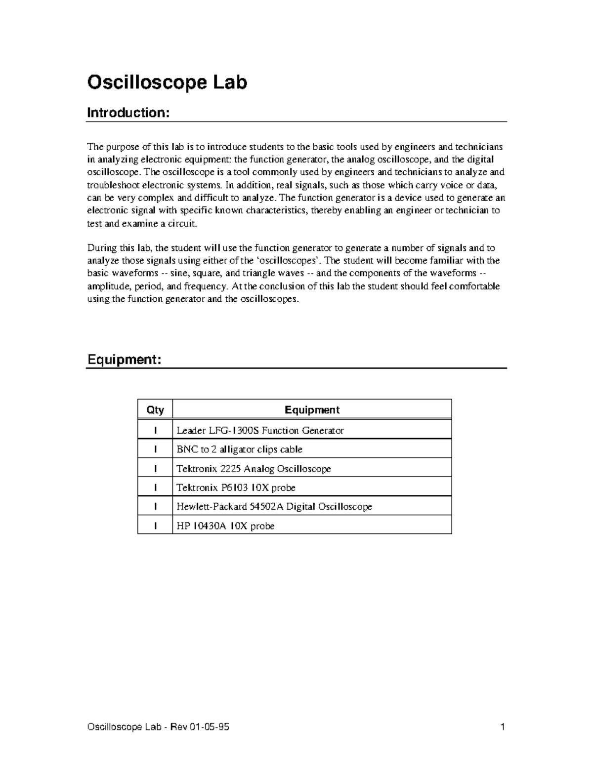 Lab-oscope - Oscilloscope Lab Introduction: The purpose of this lab is ...