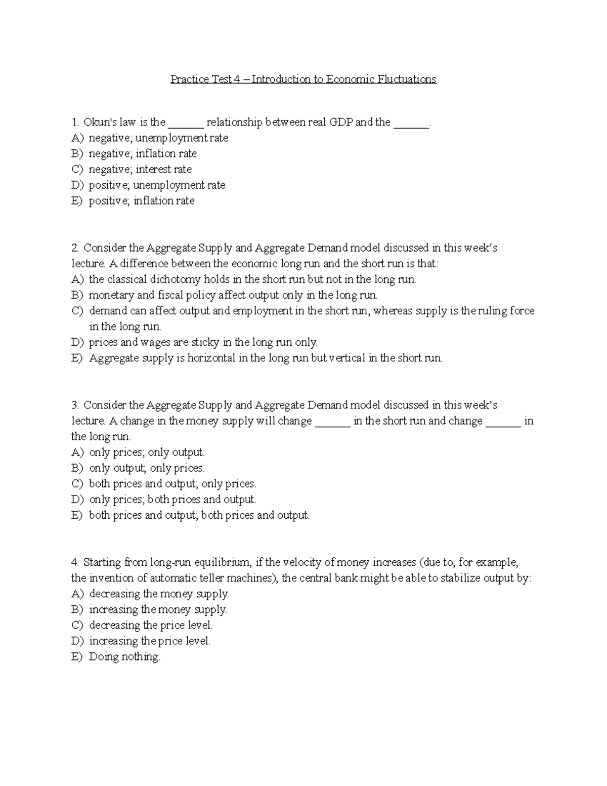 Sample/practice exam 2015, questions and answers - Practice Test 4 ...