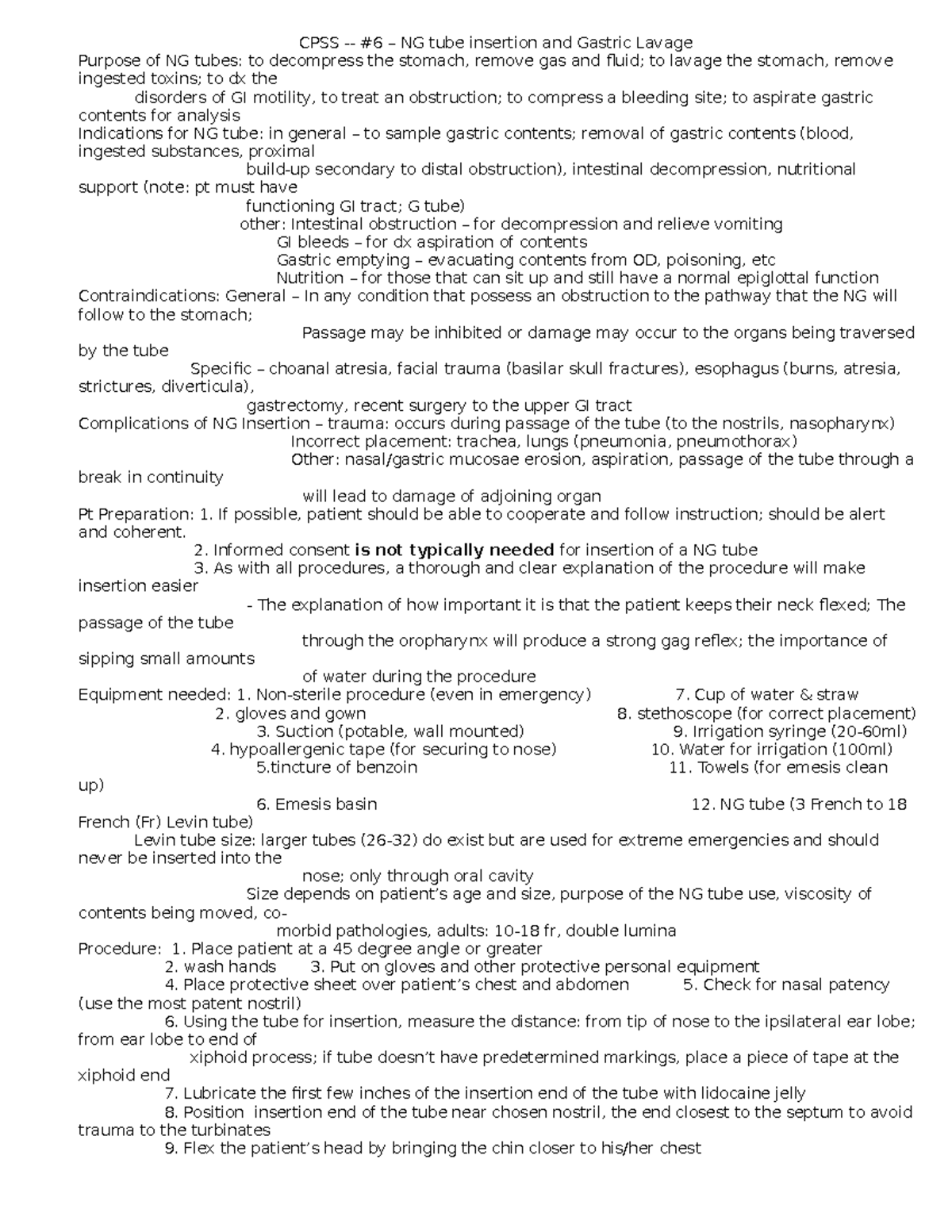 CPSS - #6 - NG tube - Summary of lecture notes from CPSS - NG tube ...