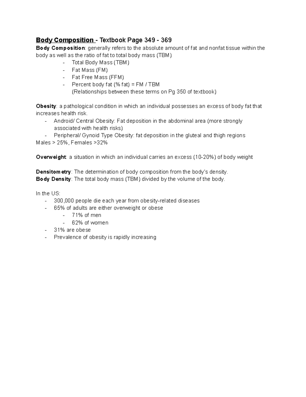 KIN163 - Body Composition - Body Composition - Textbook Page 349 - 369 ...