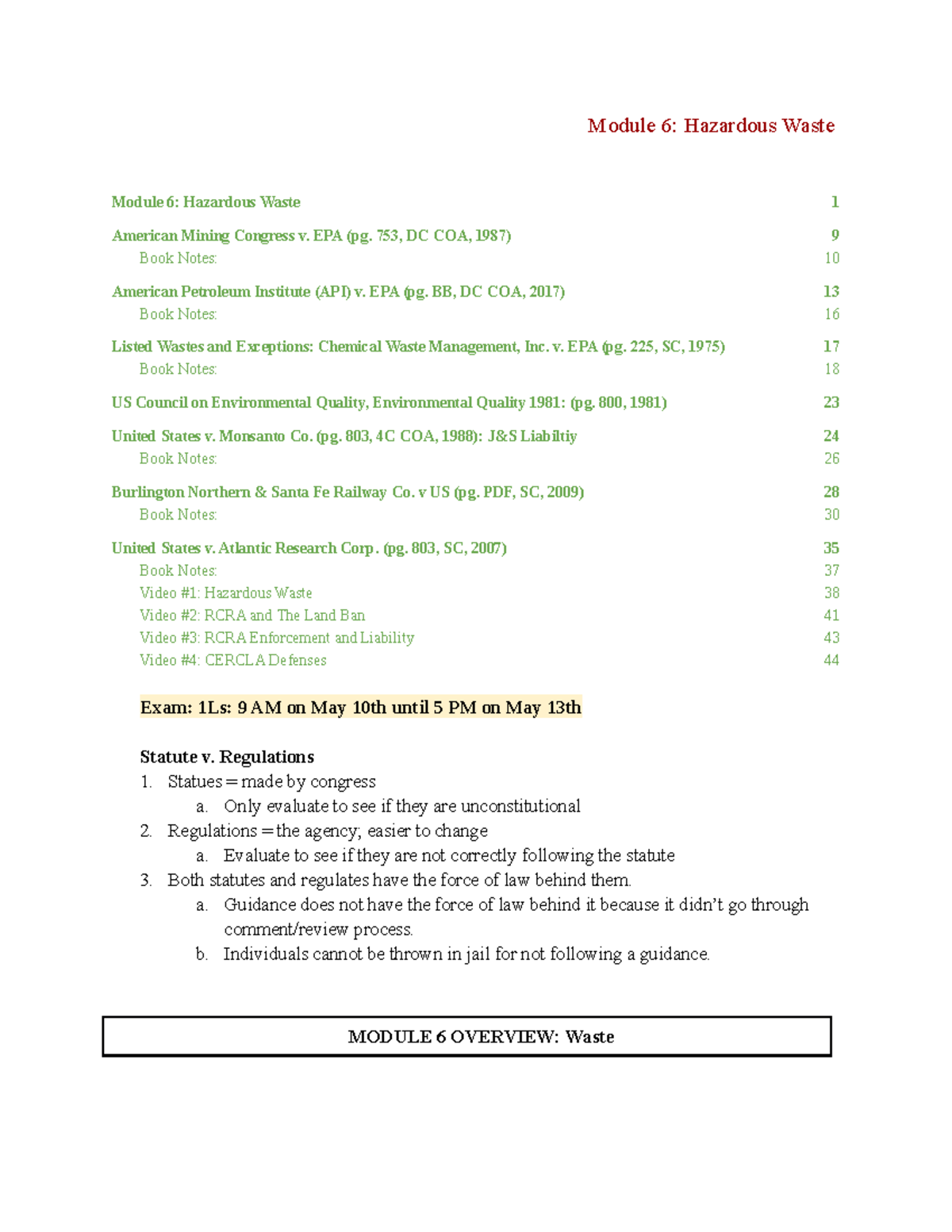 Module 6 - Lecture notes 25-30 - Module 6: Hazardous Waste Module 6 ...