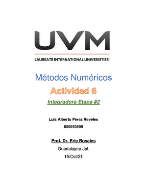 Proyecto Integrador Etapa 2 Métodos Numéricos - Proyecto Integrador Métodos Numéricos ...