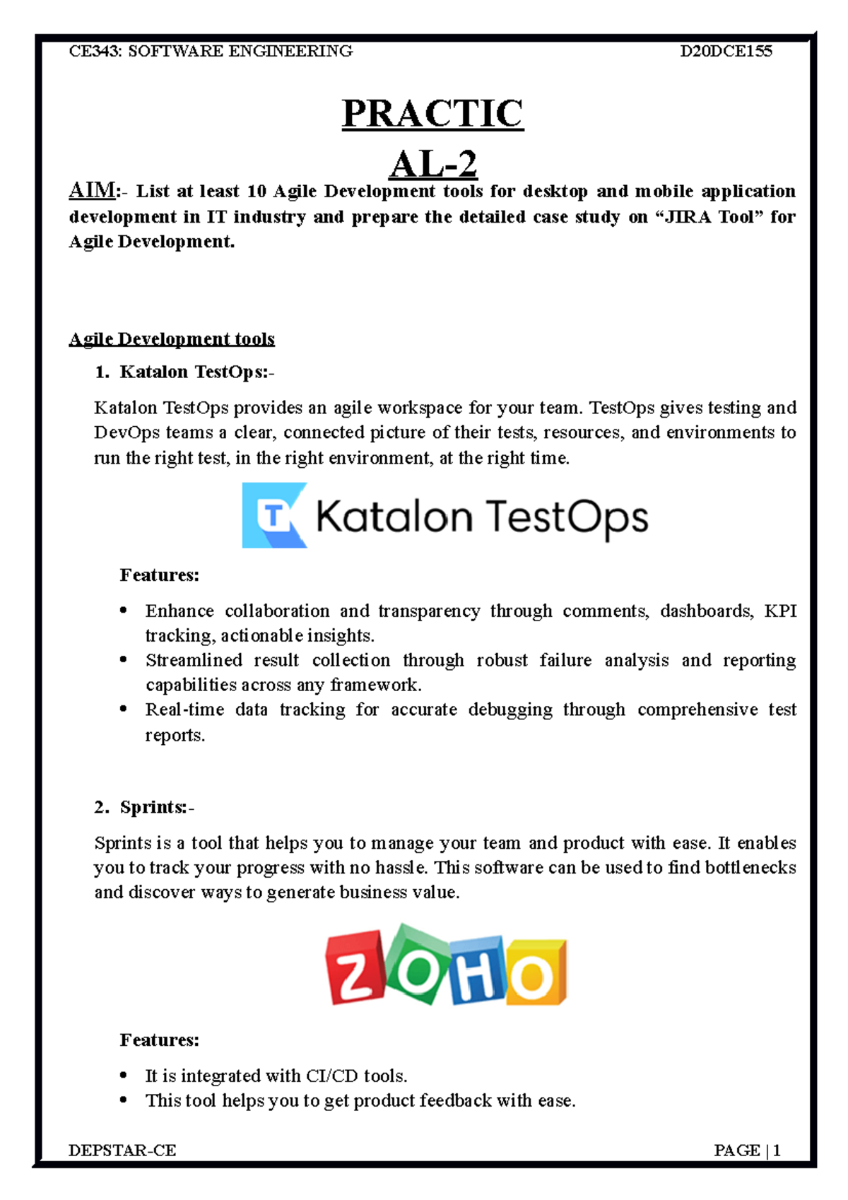 D20DCE155 SE P2 - xbfxbfnbf - AIM:- List at least 10 Agile Development ...