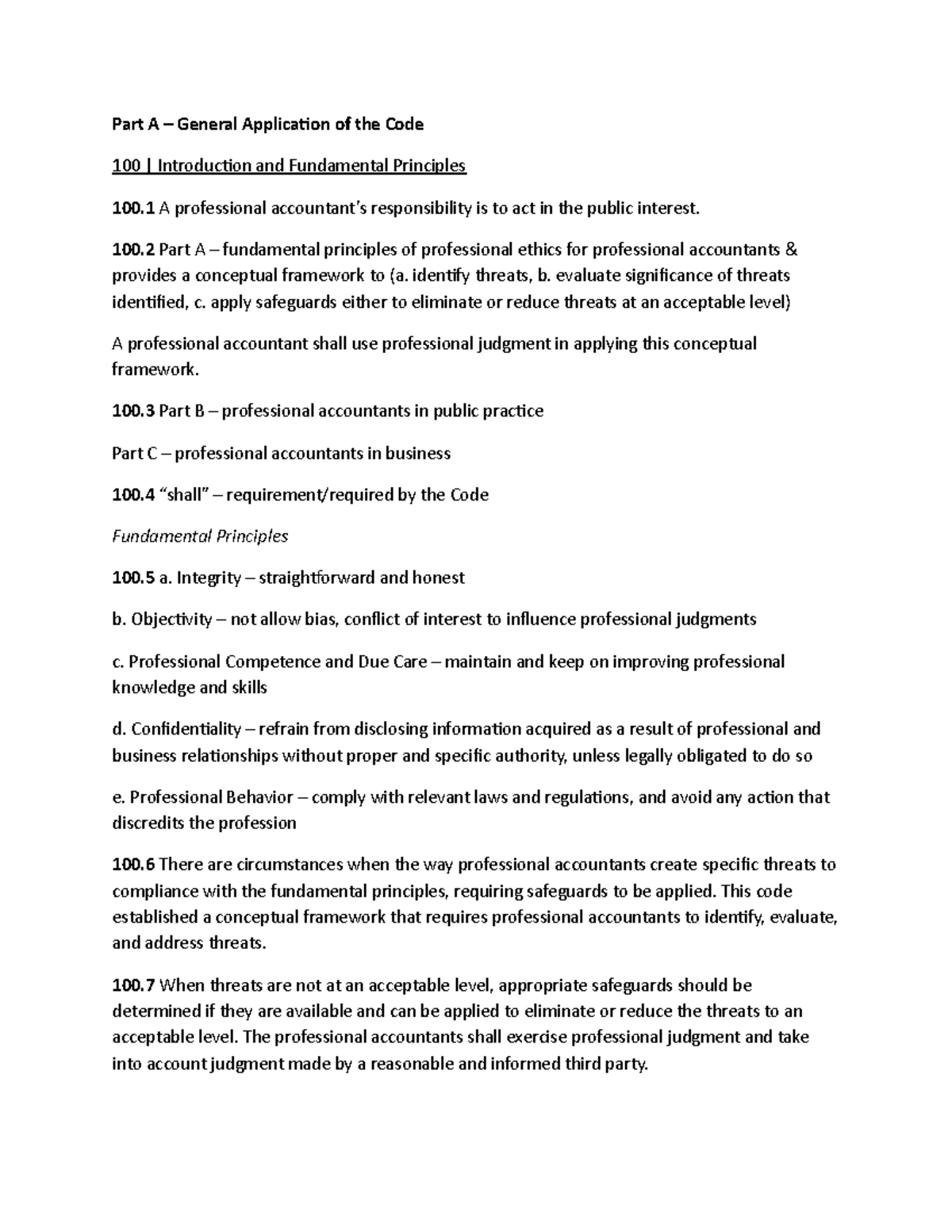 Code of Ethics Notes - ... - Part A – General Application of the Code ...