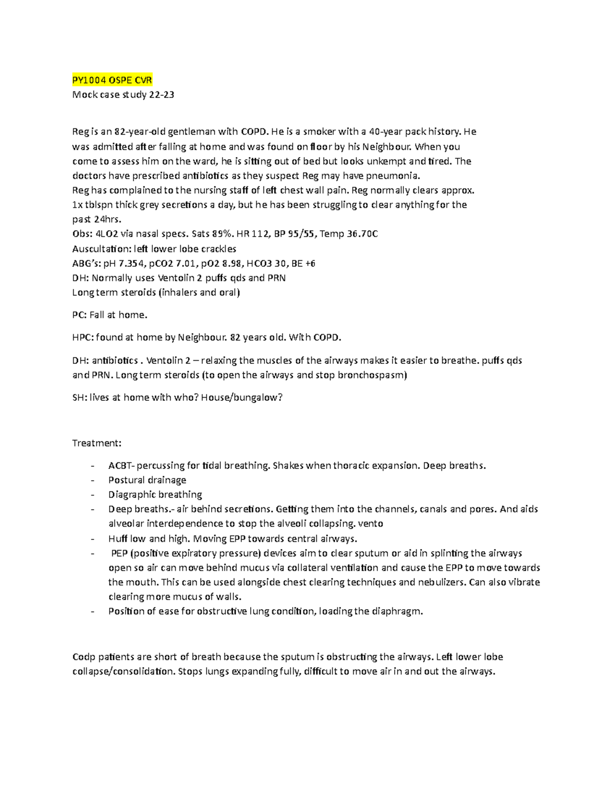 CVR Mock case study - its great - PY1004 OSPE CVR Mock case study 22 ...