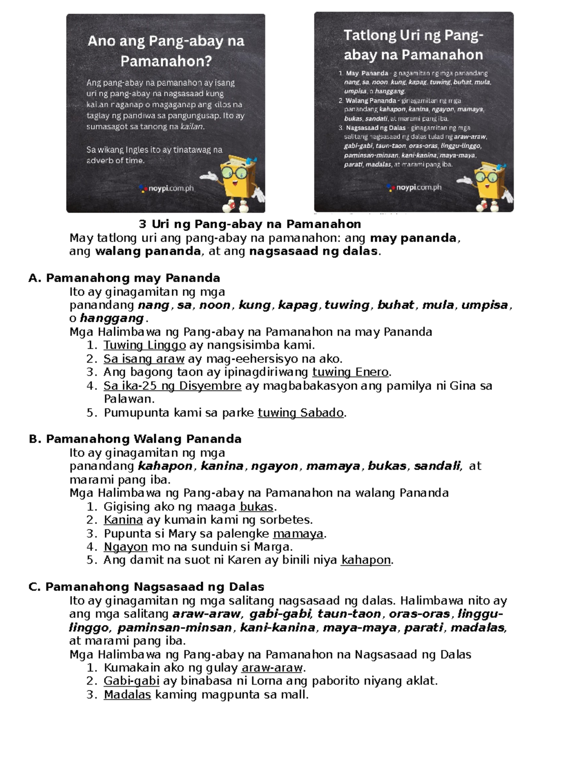 Pang-abay na pamanahon - A. Pamanahong may Pananda Ito ay ginagamitan ...