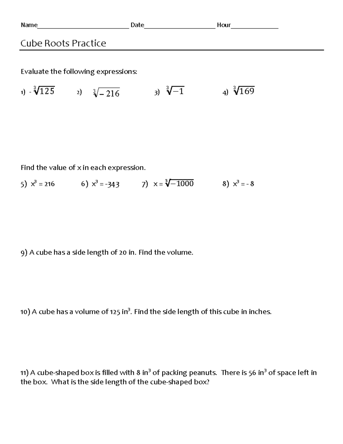 - Cube Roots Practice-1 - Name___________________________ Date ...