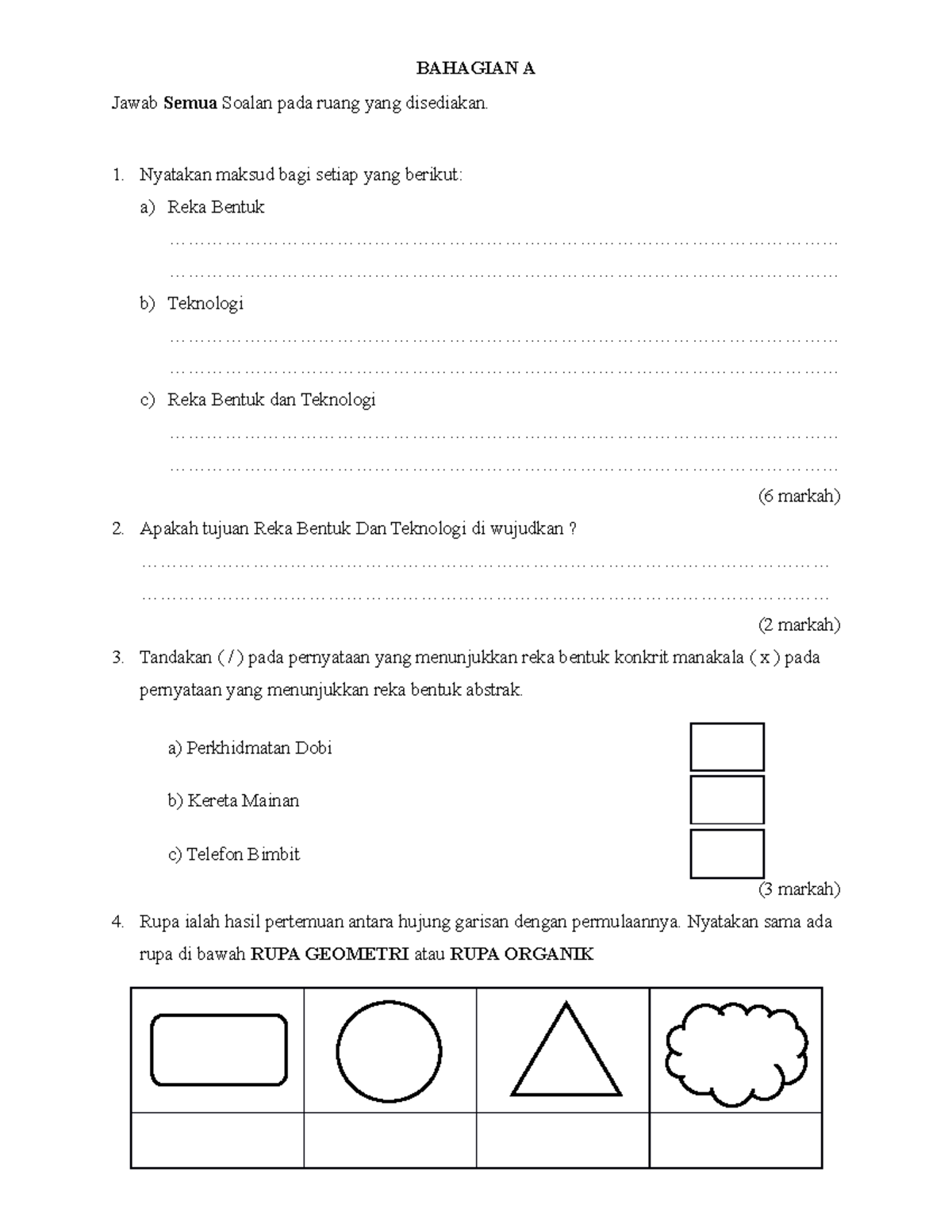Contoh soalan ujian 1 rbt - BAHAGIAN A Jawab Semua Soalan pada ruang ...