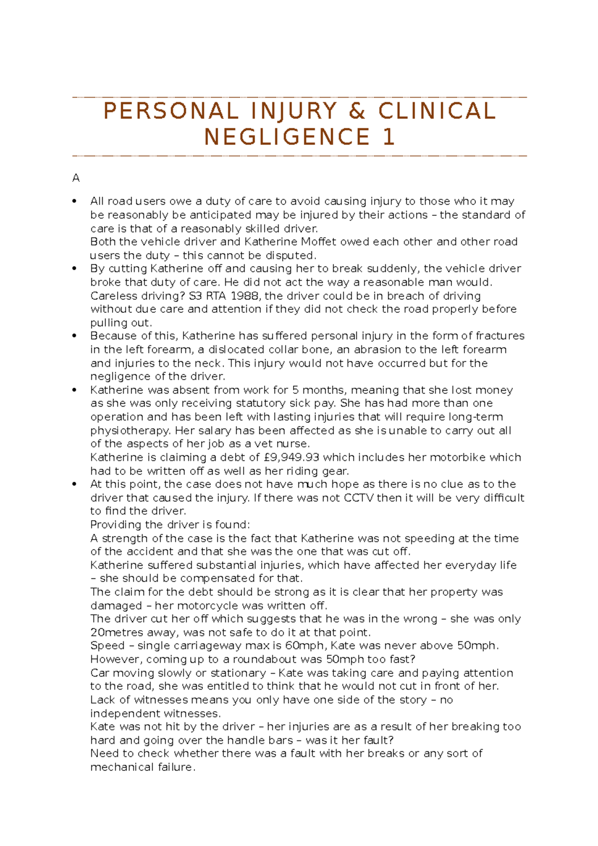 Personal Injury & Clinical Negligence - Workshop 1 - P E R S O N A L I ...