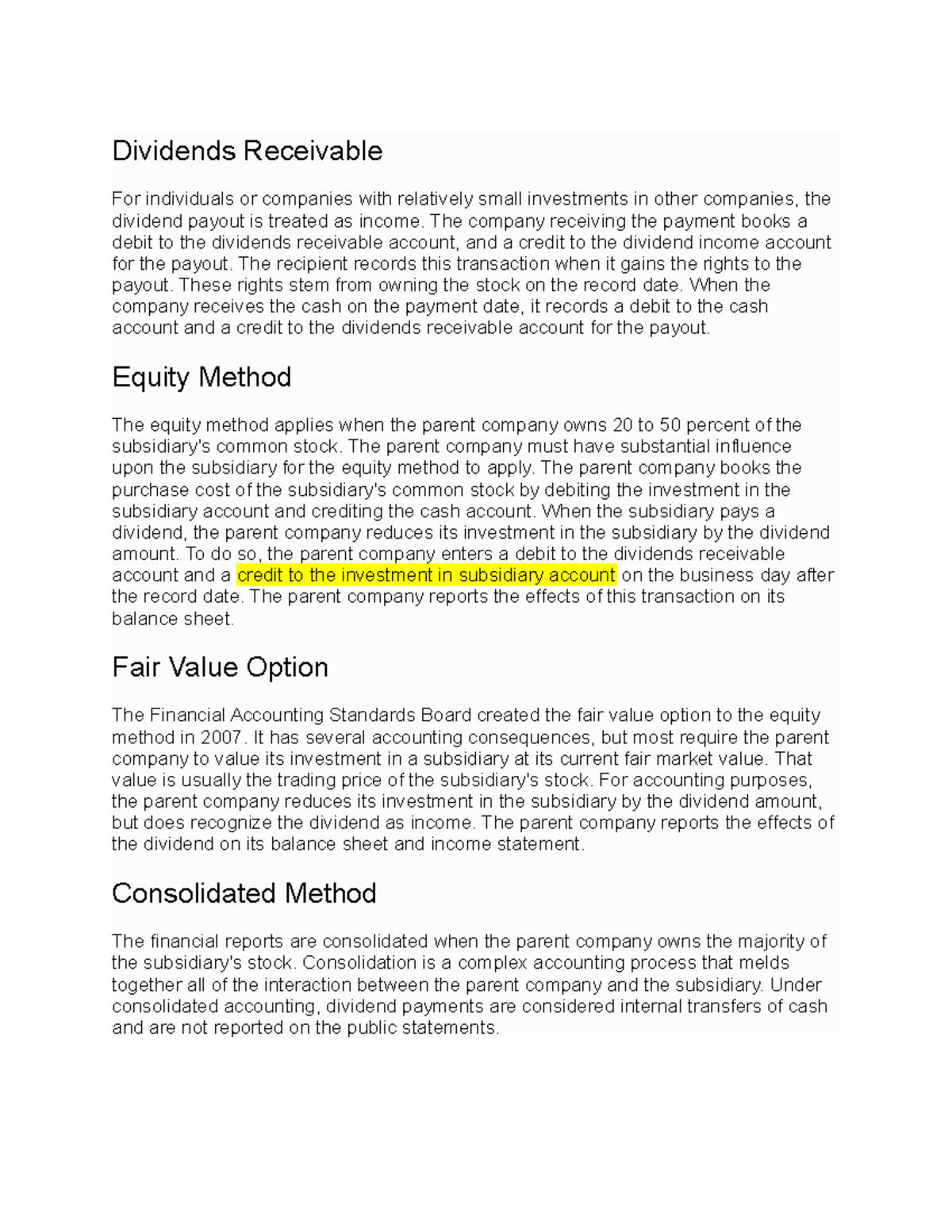 Consolidated help - Dividends Receivable For individuals or companies ...