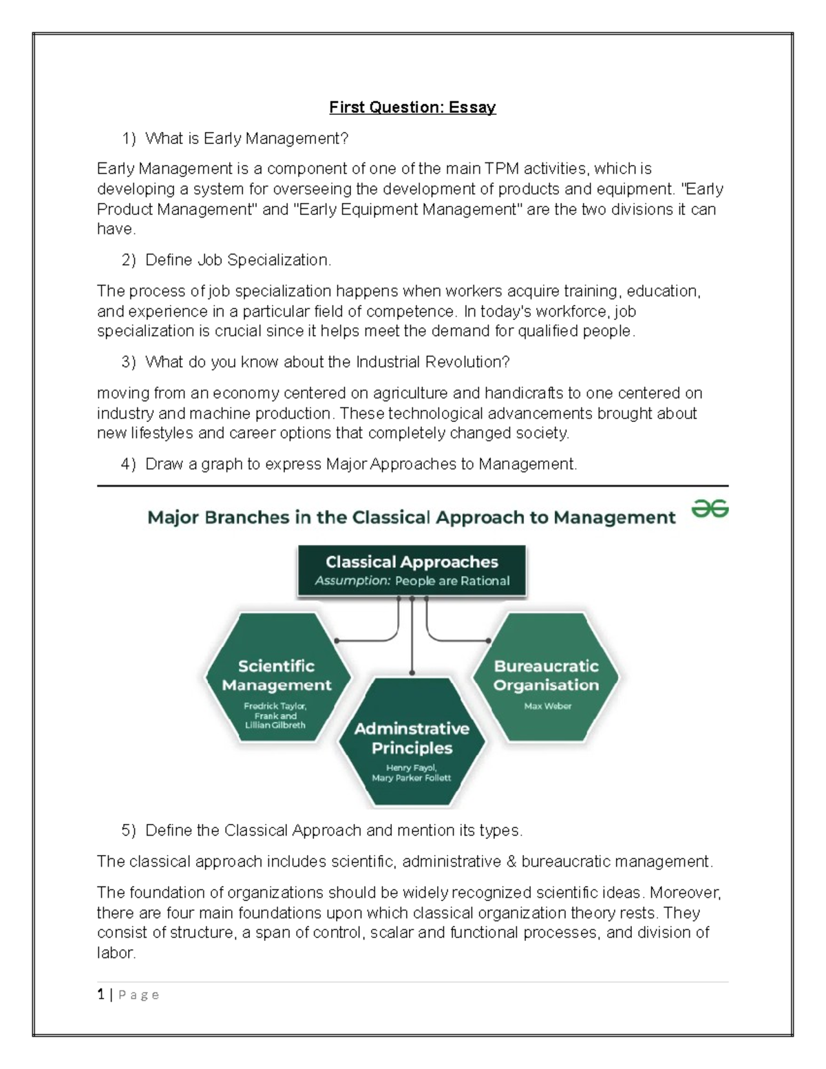 Buc assigment - First Question: Essay 1) What is Early Management ...