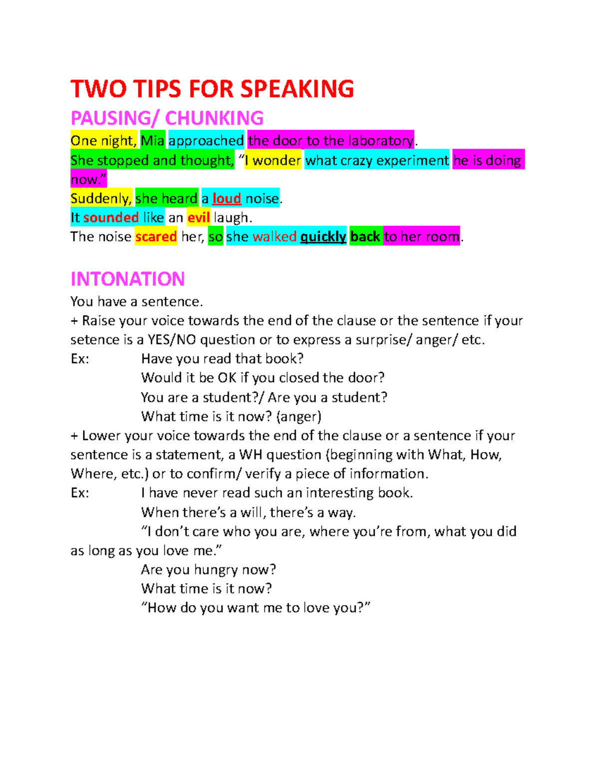 TWO TIPS FOR Speaking - Pausing AND Intonation - TWO TIPS FOR SPEAKING ...