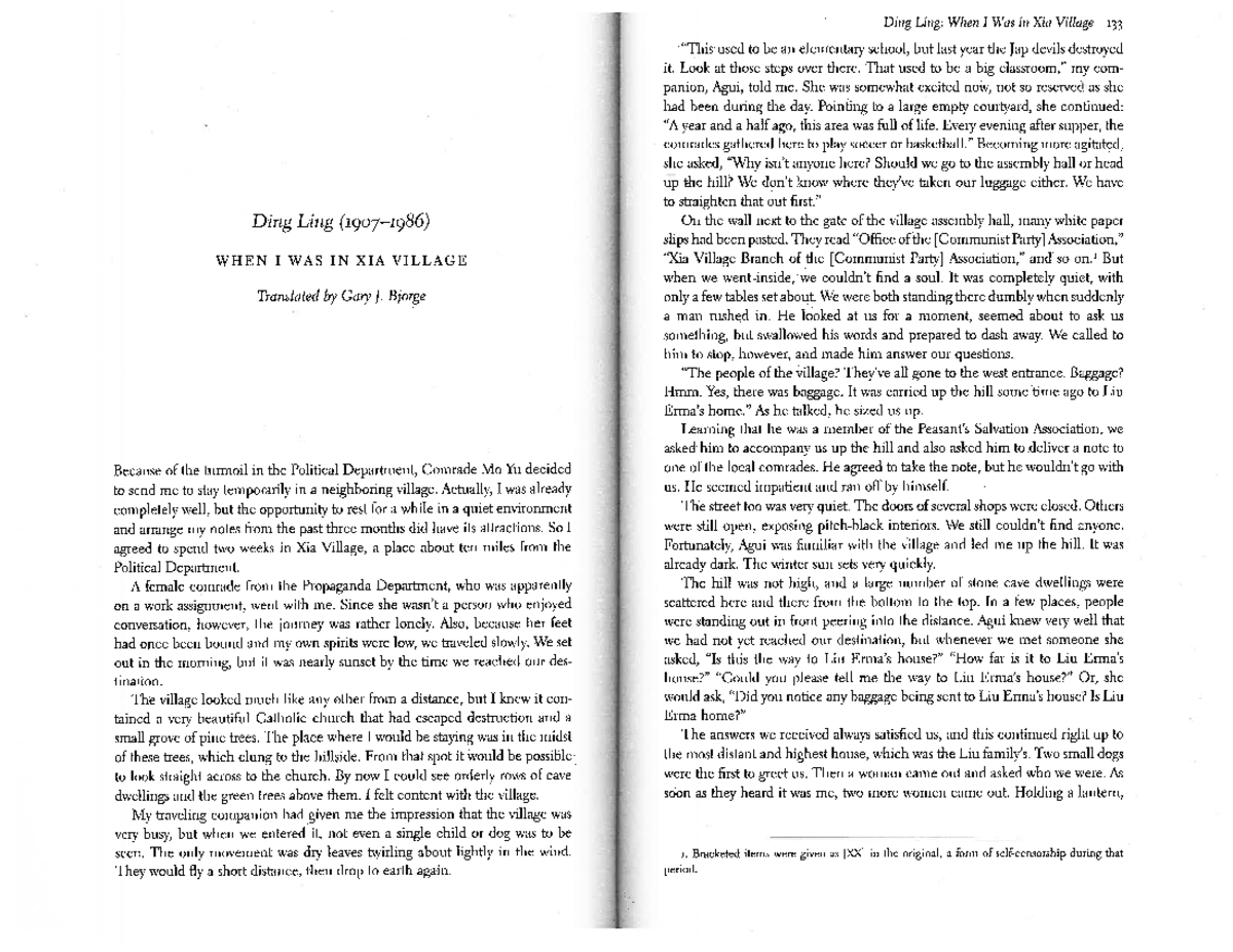 Ding Ling Xia Village - reading material - HIST 220 - Studocu