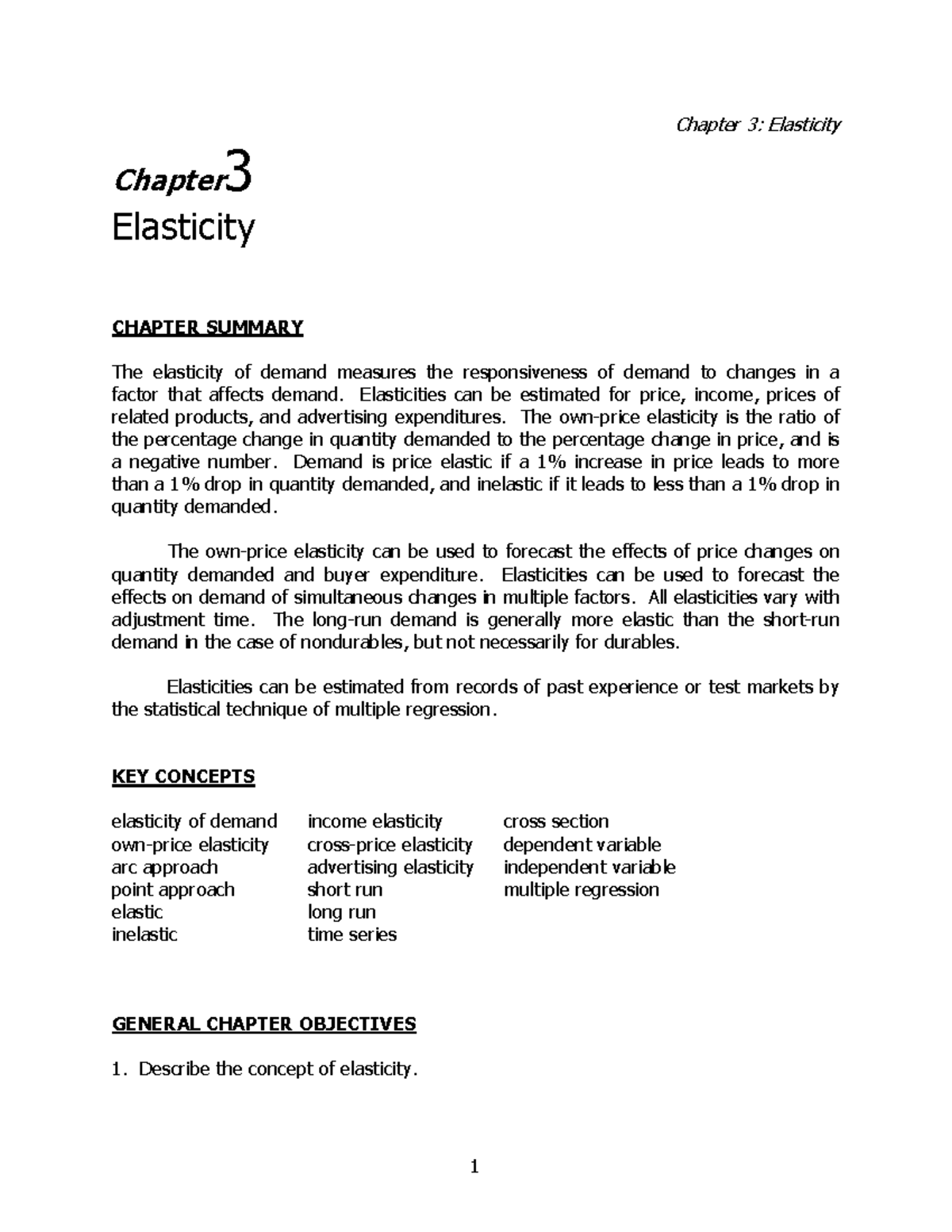 Study Guide Chapter 3 - 1 Chapter 3 Elasticity CHAPTER SUMMARY The ...