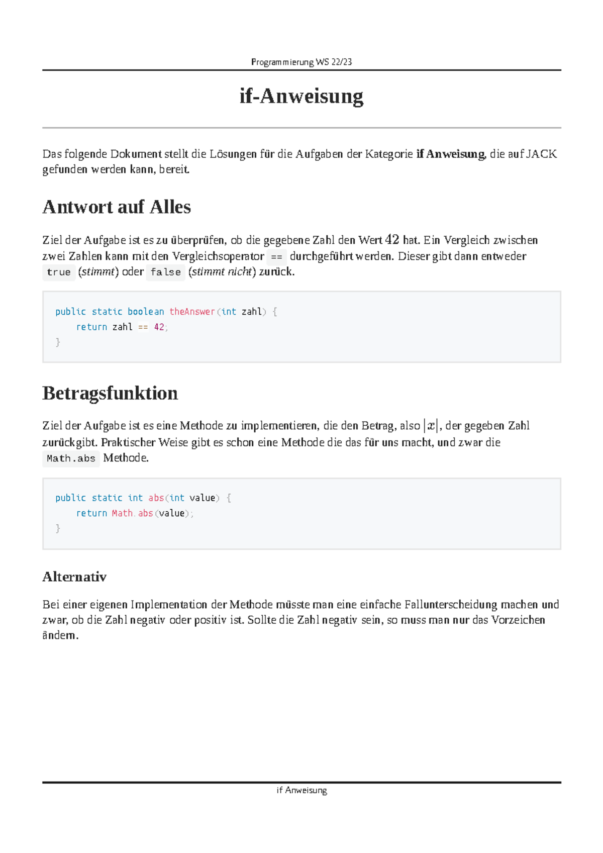 If-Anweisungen - Lösungen zur JACK Kategorie "if-Anweisungen" - if-Anweisung Das folgende ...