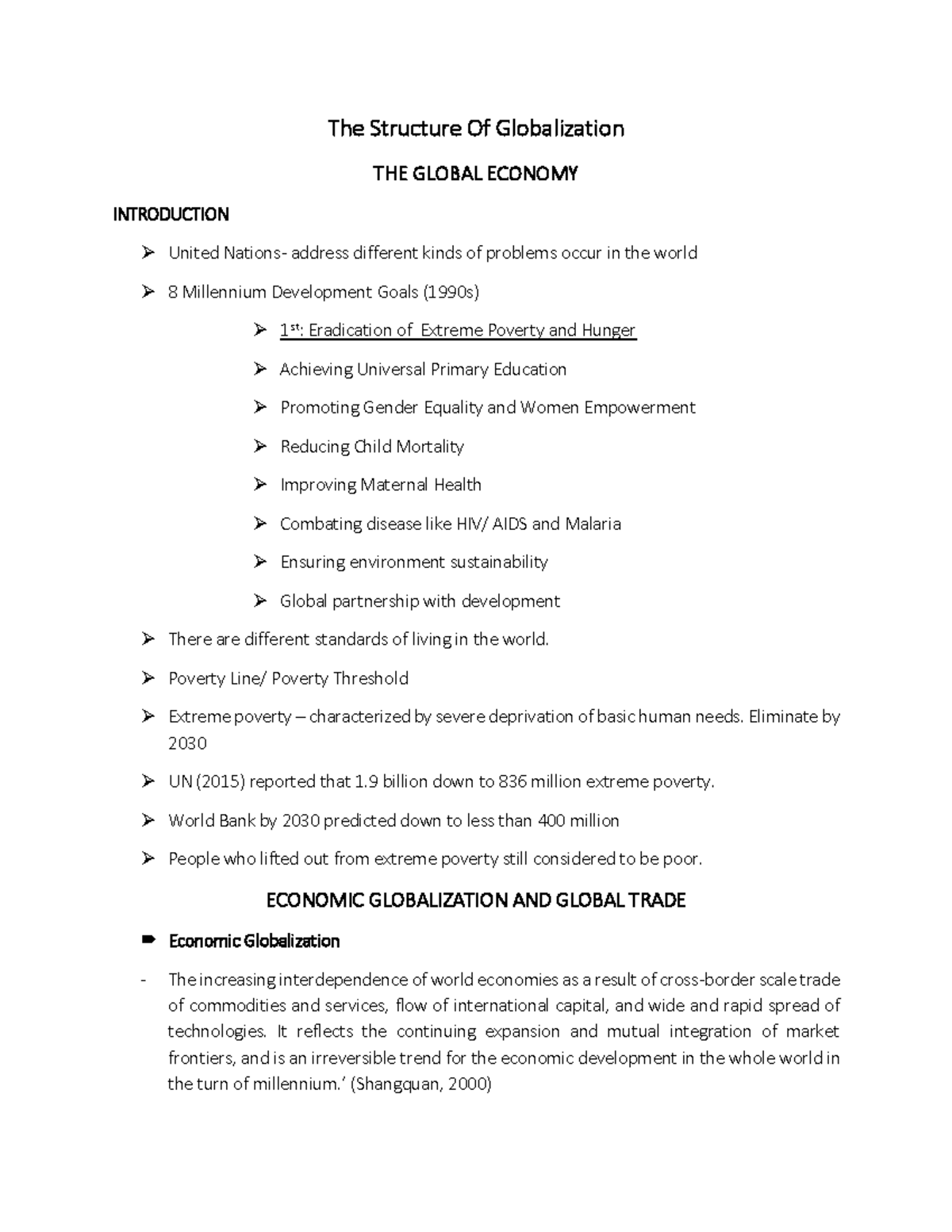 Global Economy Notes - The Structure Of Globalization THE GLOBAL ...
