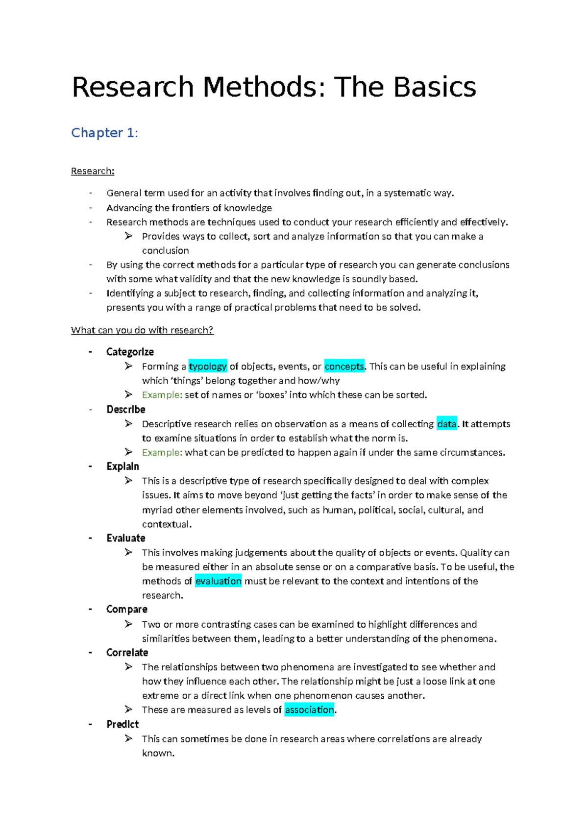 Research Methods Notes CH1 - Research Methods: The Basics Chapter 1 ...