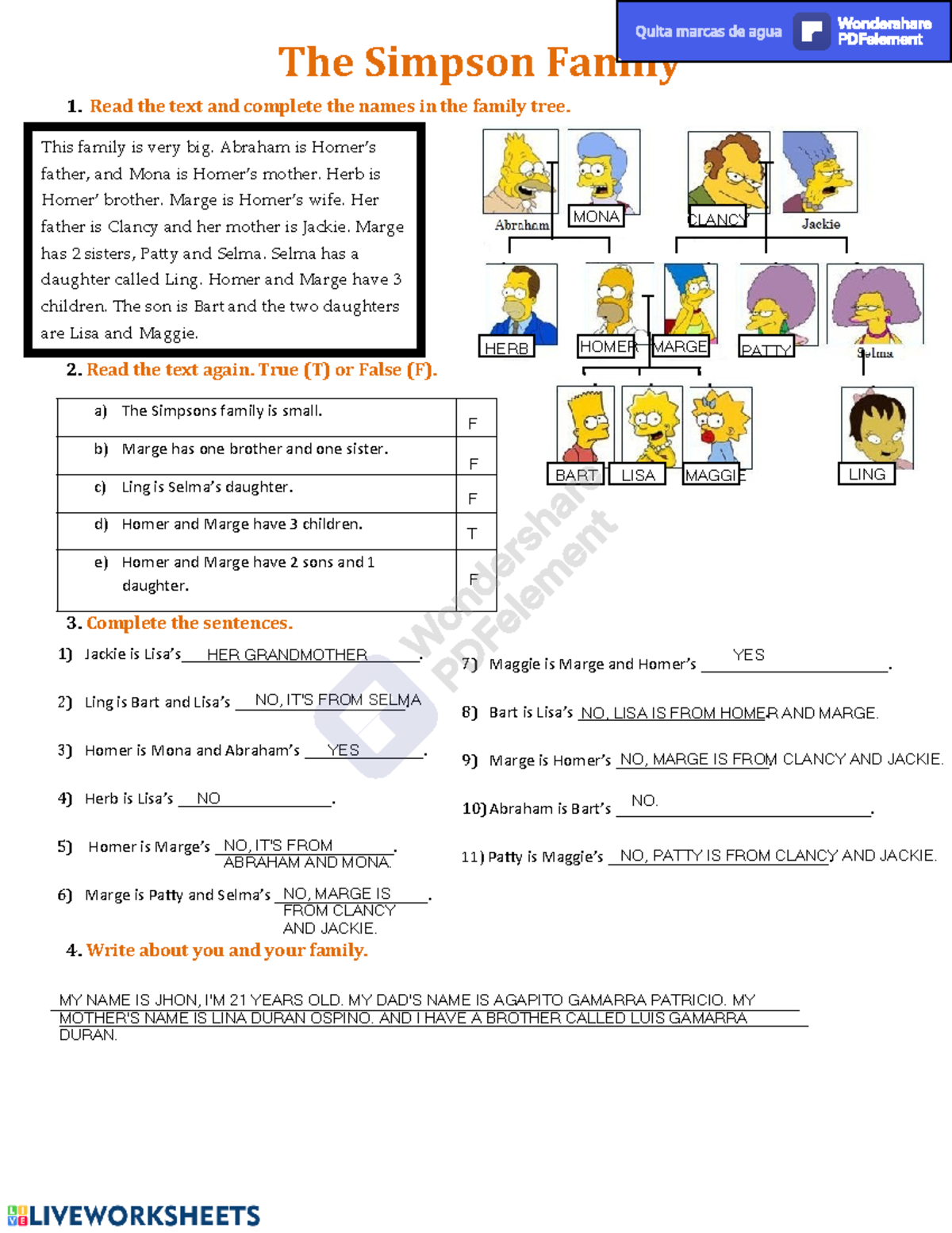 UNIT 1 Lesson D Simpson Family[ 109] JHON Gamarra Duran - The Simpson ...