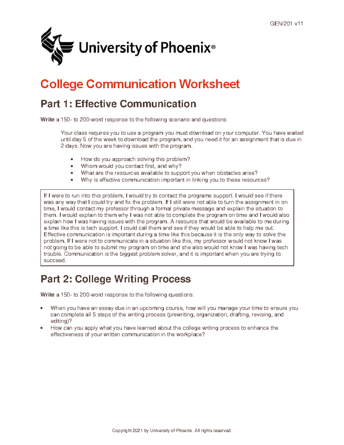 Gen201 v11 new wk3 college communication worksheet 1 - GEN/201 v ...