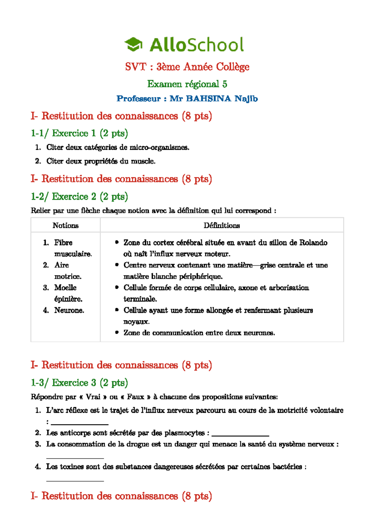 Svt 3ac examen regional 5 1 - Sciences de vie - Studocu