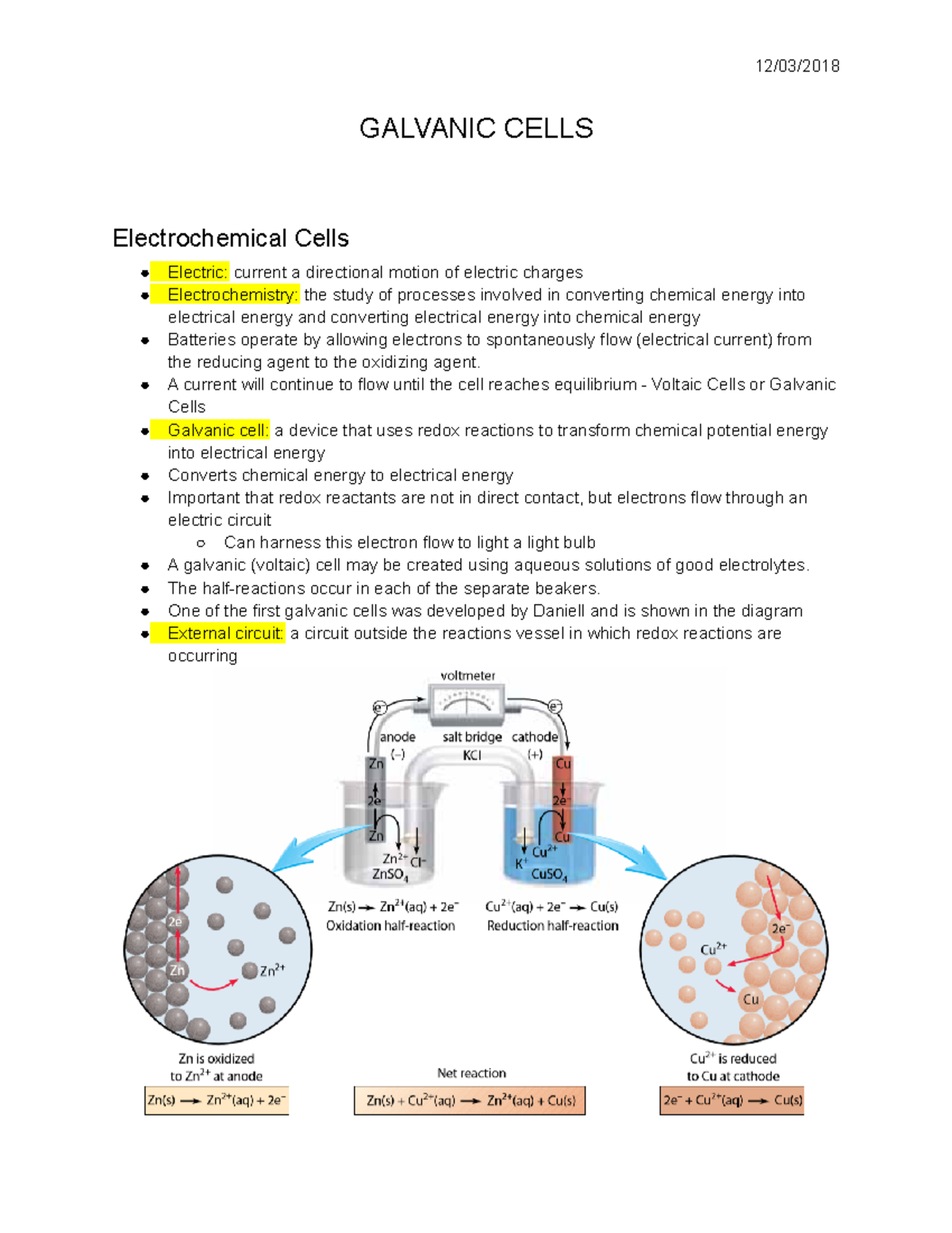 10.1 Galvanic Cells - Notes - 12/03/ GALVANIC CELLS Electrochemical ...