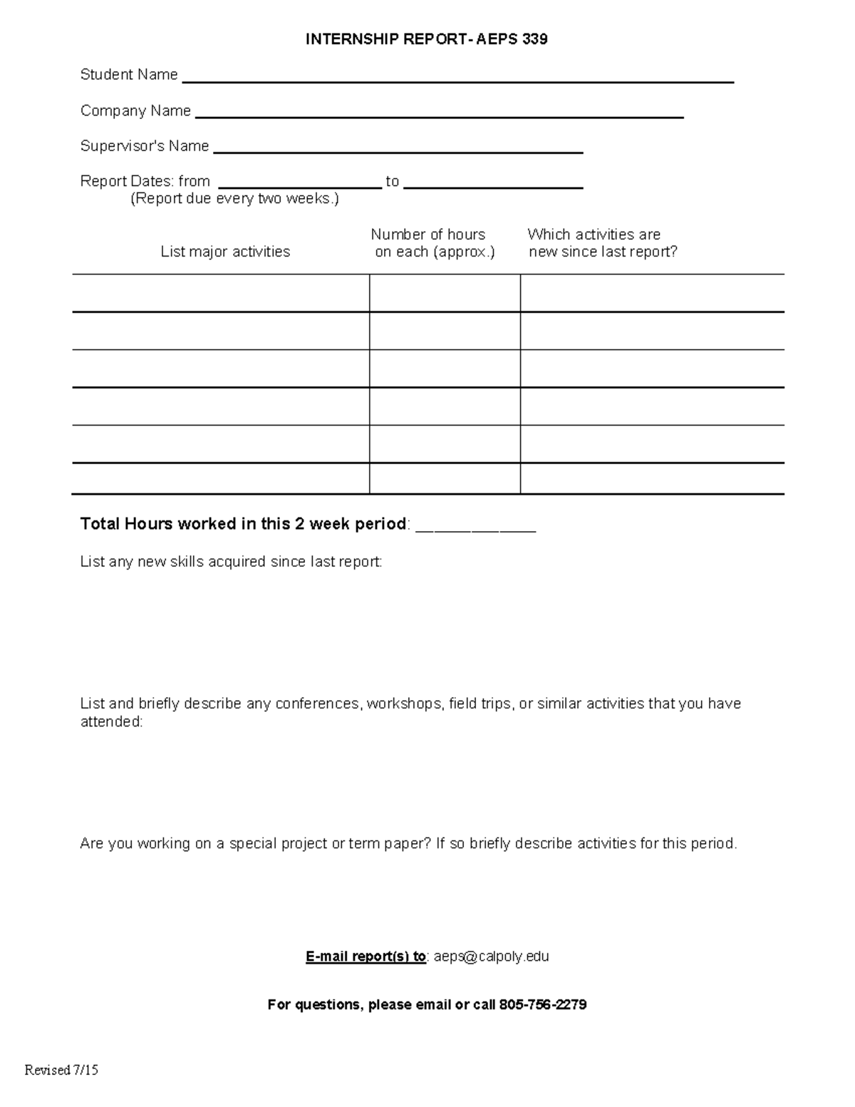 Internship Report Form updated - Revised 7/ INTERNSHIP REPORT- AEPS 339 ...