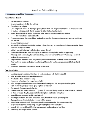Zusammenfassung American Cultural History - AMERICAN CULTURAL HISTORY ...