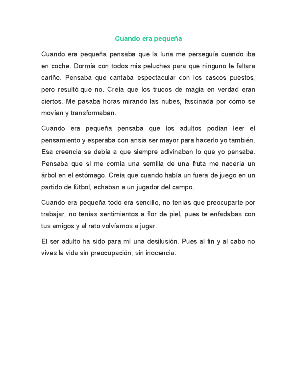 Cuando era pequeña - lectura - Cuando era pequeña Cuando era pequeña ...