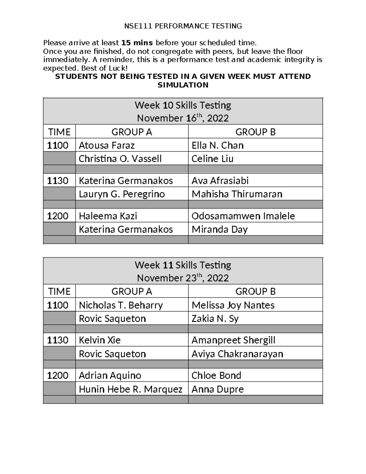 Skills Testing 1100 - simulation virtual gaming - NSE111 PERFORMANCE ...