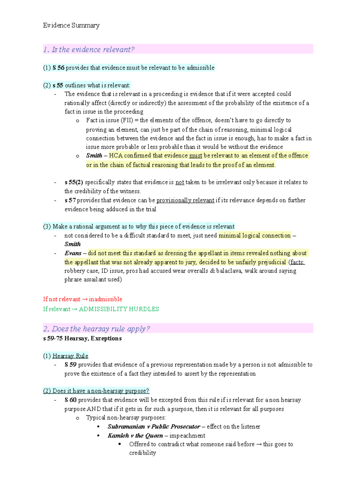 Evidence Flowchart - 1. Is the evidence relevant? (1) S 56 provides ...