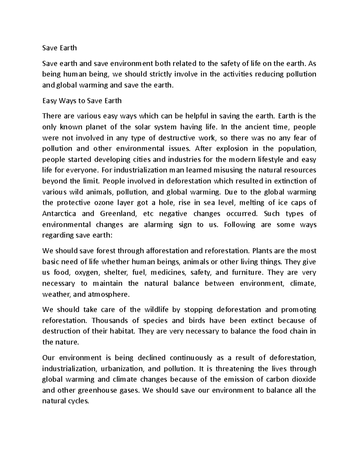 Save Earth Save Trees - Lecture notes 4 - Environmental Science ...