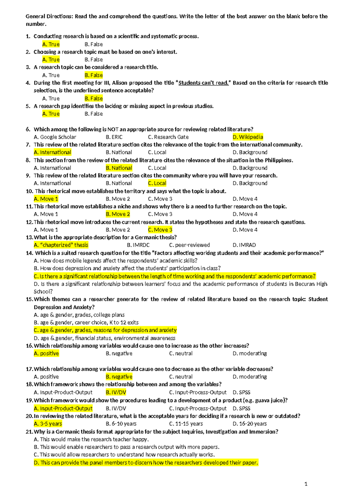 Reviewer research - General Directions: Read the and comprehend the ...