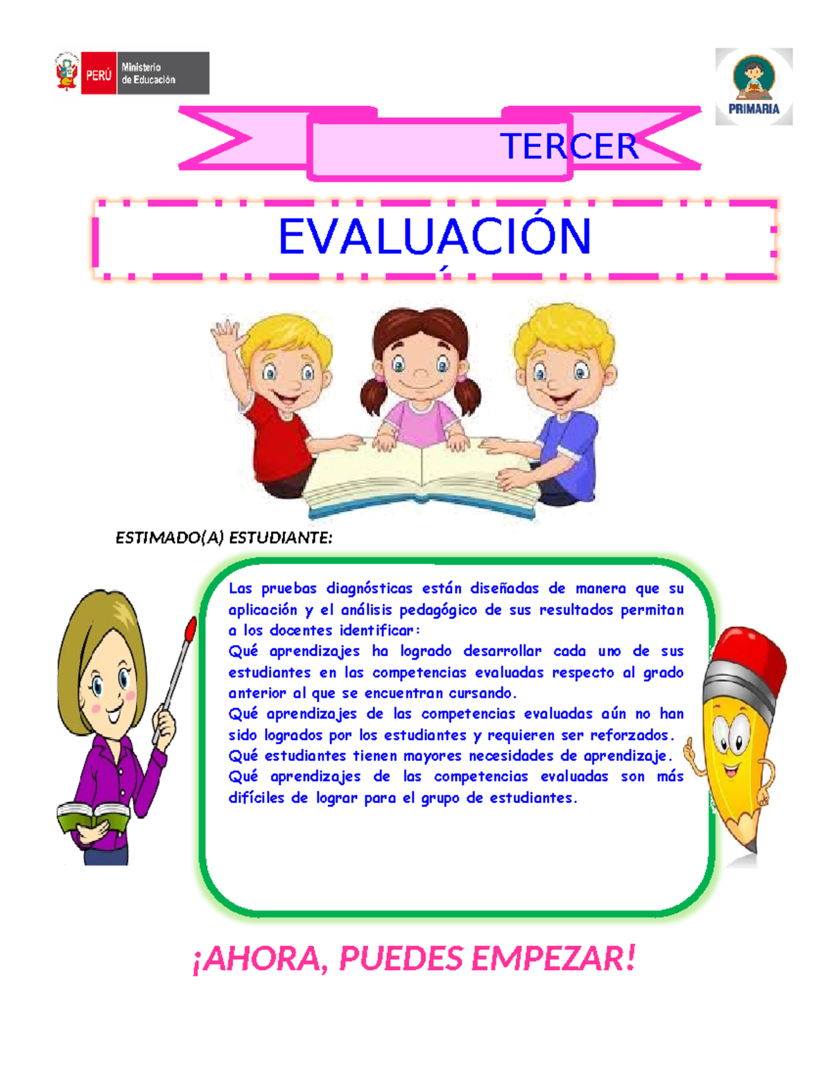 3° MAT.eval. diag 2024 - EXAMEN DIAGNÓSTICO - ESTIMADO(A) ESTUDIANTE ...