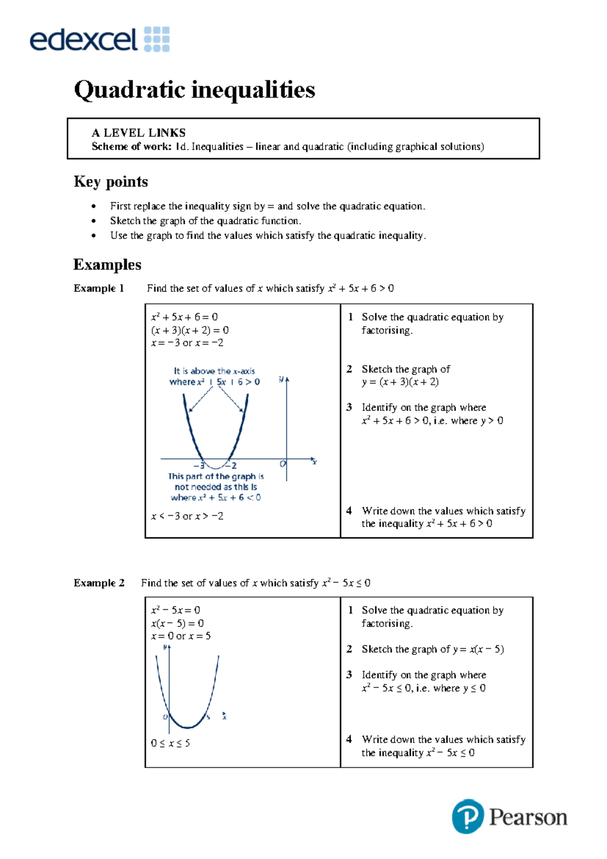 Quadratic inequalities - Inequalities – linear and quadratic (including ...