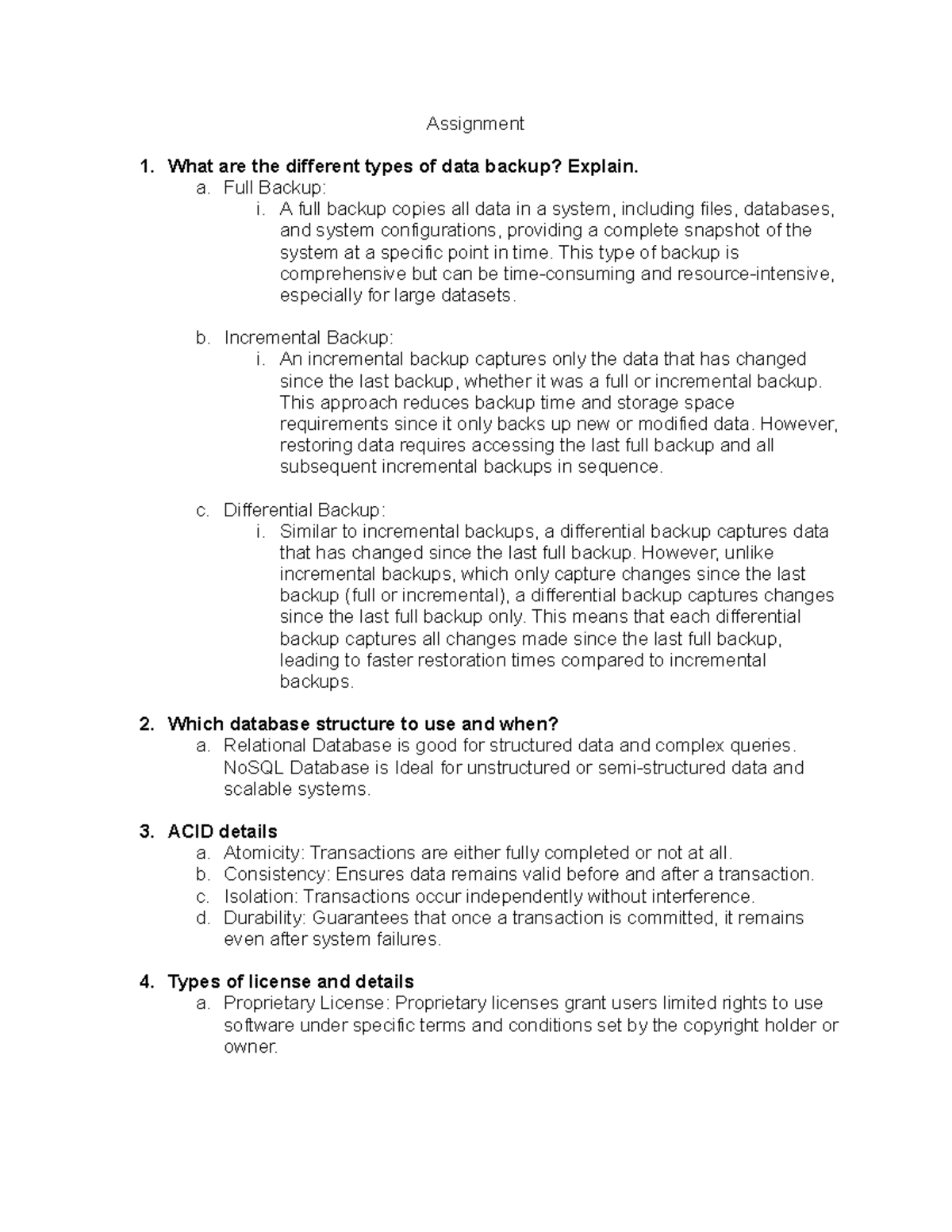 EA assignment - Assignment What are the different types of data backup ...