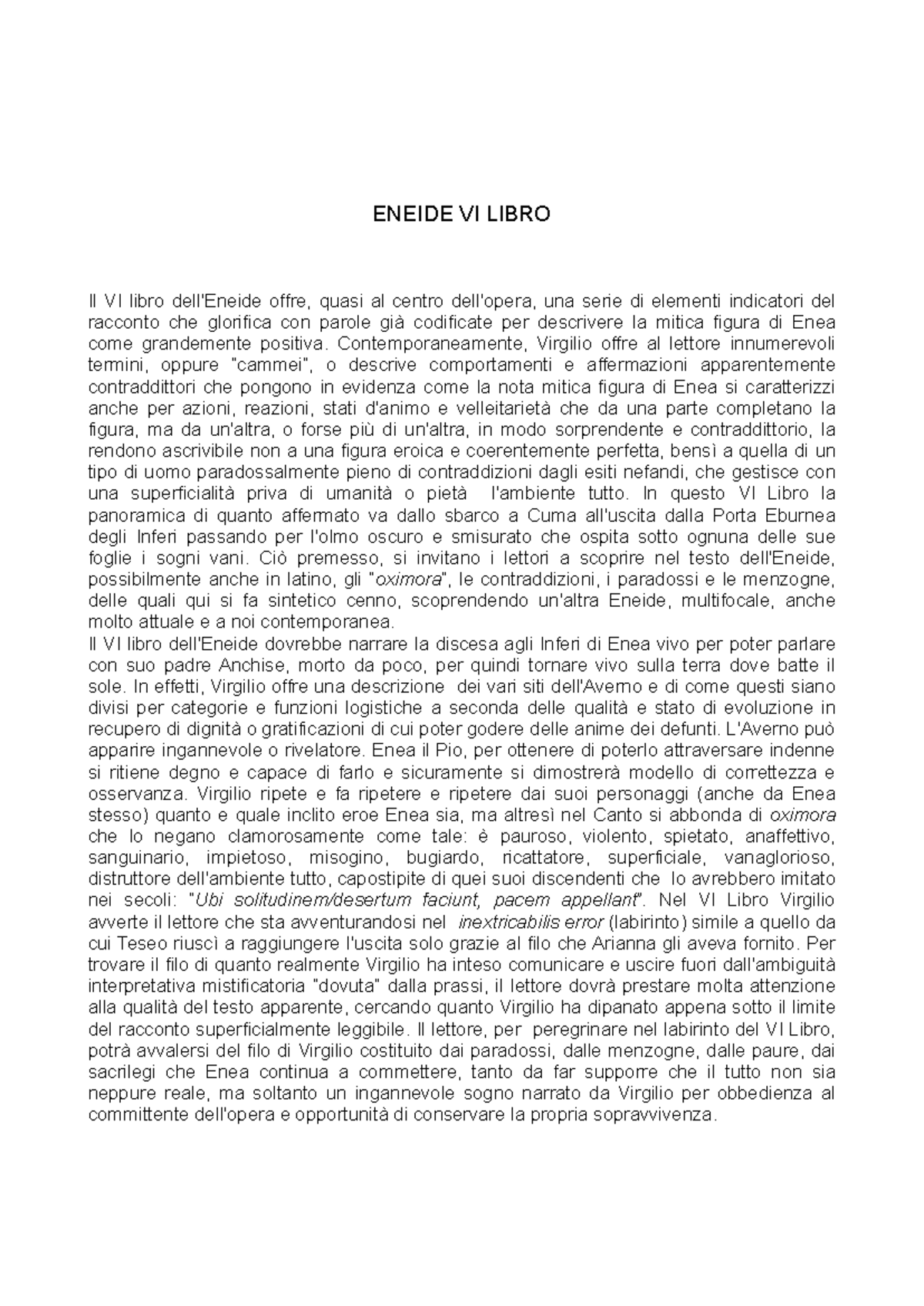 Eneide VI Libro - ENEIDE VI LIBRO Il VI libro dell'Eneide offre, quasi al centro dell'opera, una ...