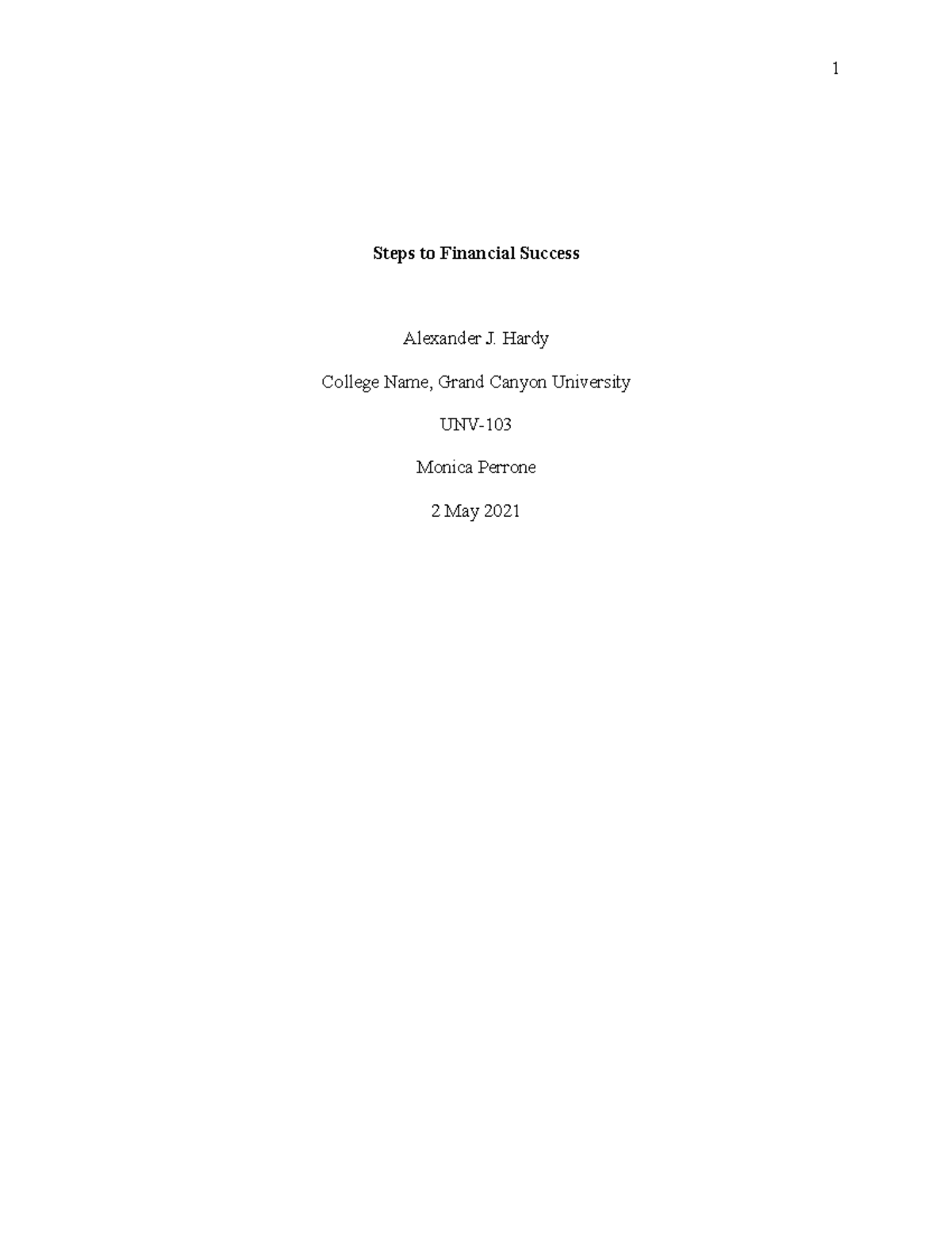 WEEK 6 Alexander Hardy - coursework - Steps to Financial Success ...