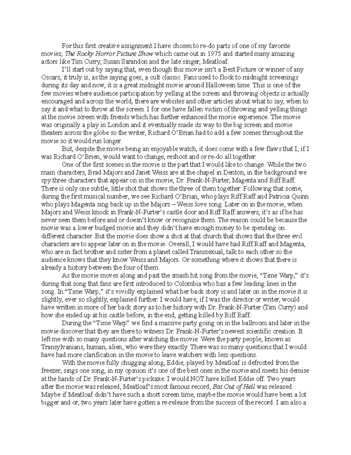 Creative Assignment - For this first creative assignment I have chosen ...