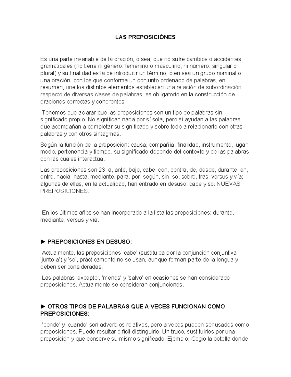 Investigacion LAS Preposiciónes - LAS PREPOSICIÓNES Es una parte ...