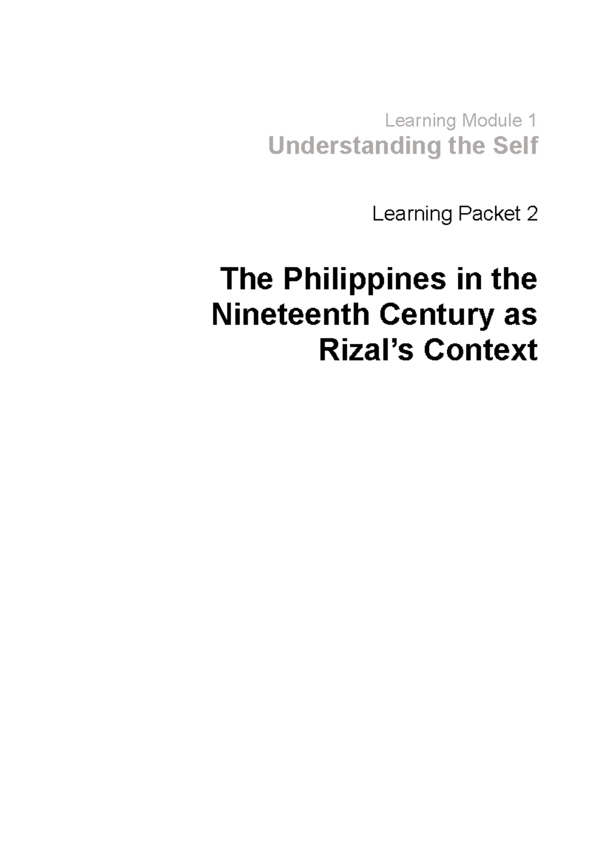 LM1 LP2 The 19th Century Philippines - Learning Module 1 Understanding the Self Learning Packet ...