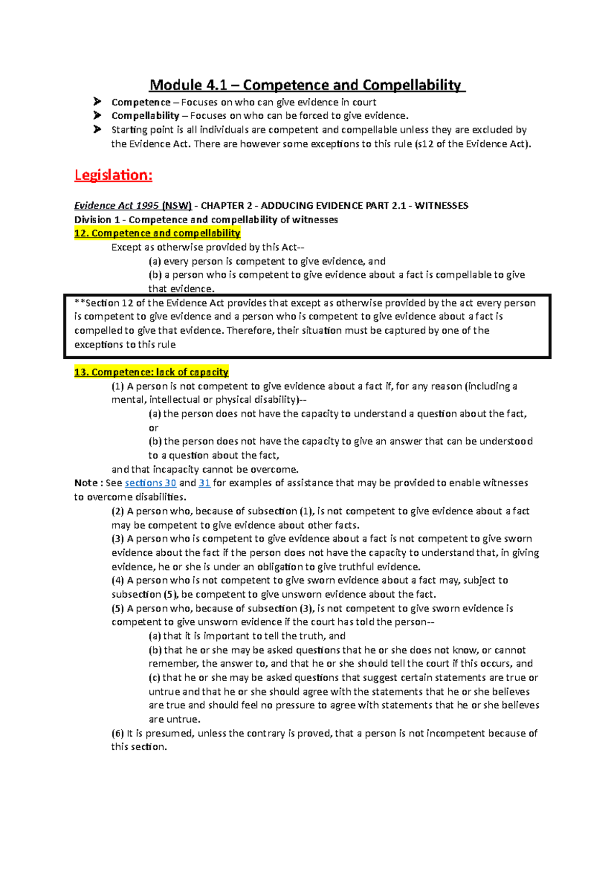 Module 4.1 - Competence and Compellability - Module 4 – Competence and ...