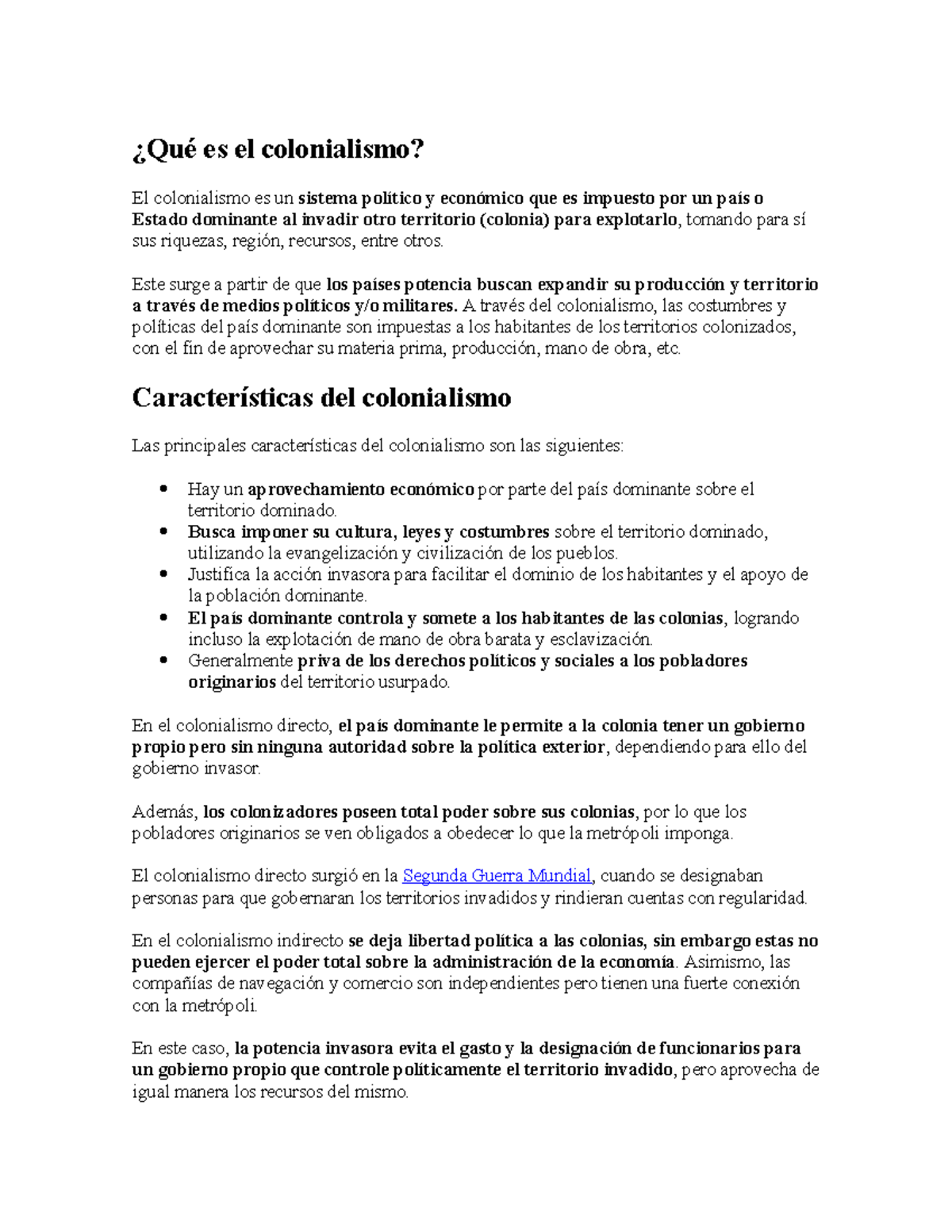 Qué es el colonialismo y sus caracteristicas - Contabilidad - UCV - Studocu