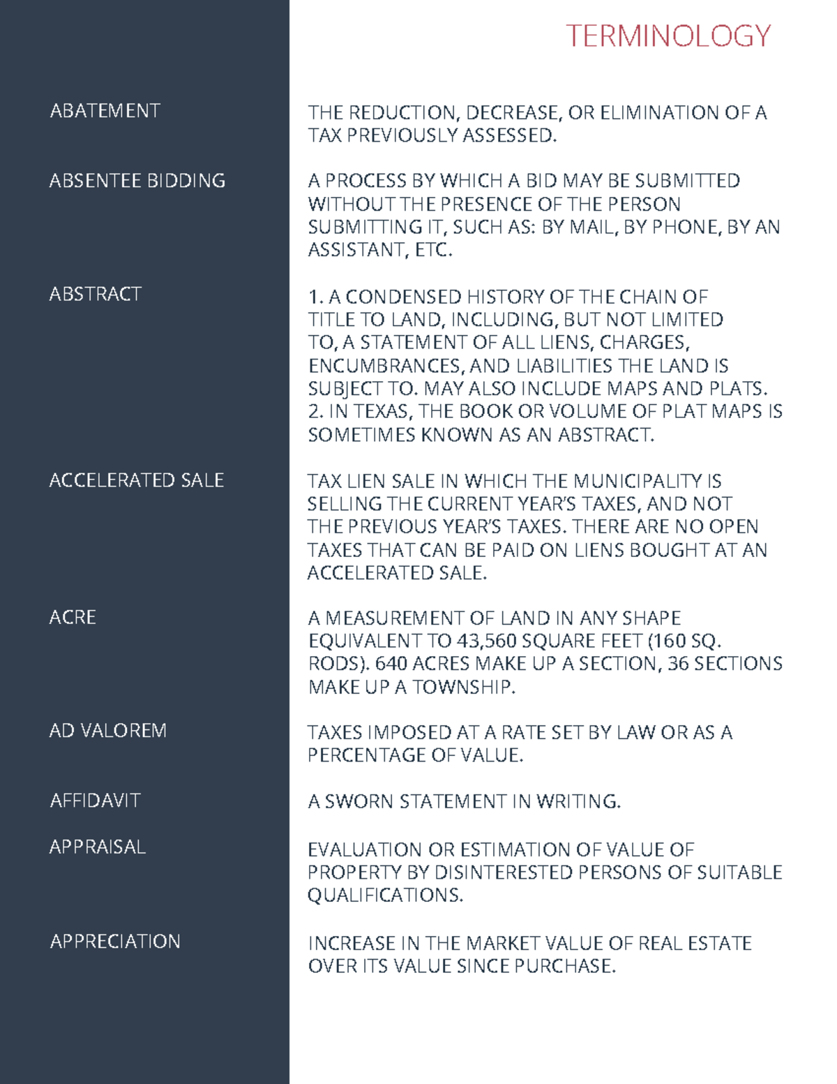 Terminology - Definition - ABATEMENT ABSENTEE BIDDING A PROCESS BY ...