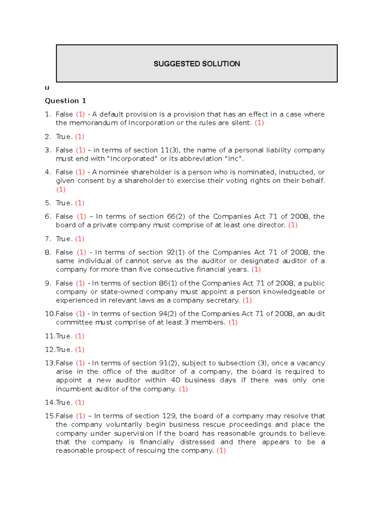 CCL Main Examination 2022 Suggested Solution - u Question 1 False (1 ...