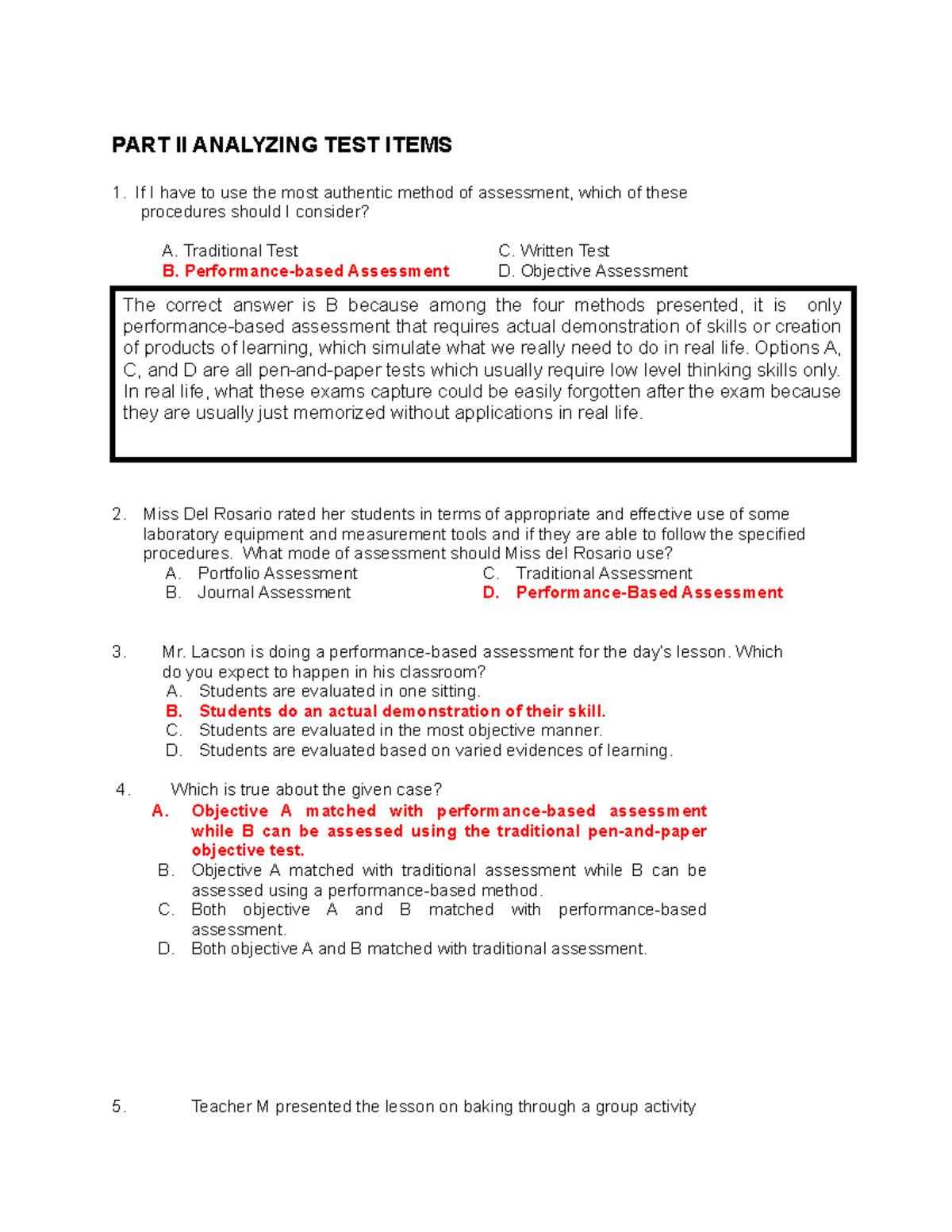 PART II Analyzing TEST Items Assessment in Learning 2 - PART II ...