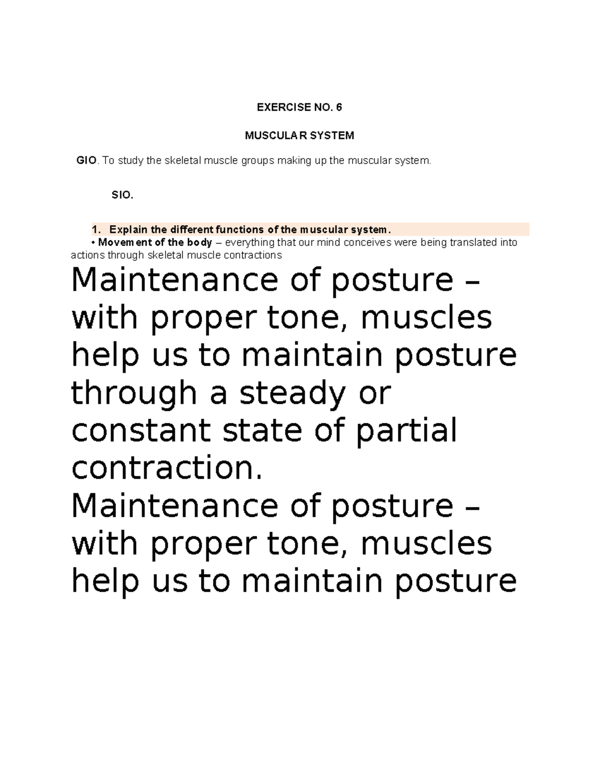 WEEK 5 Laboratory Exerciseeeeeeeee - EXERCISE NO. 6 MUSCULAR SYSTEM GIO ...
