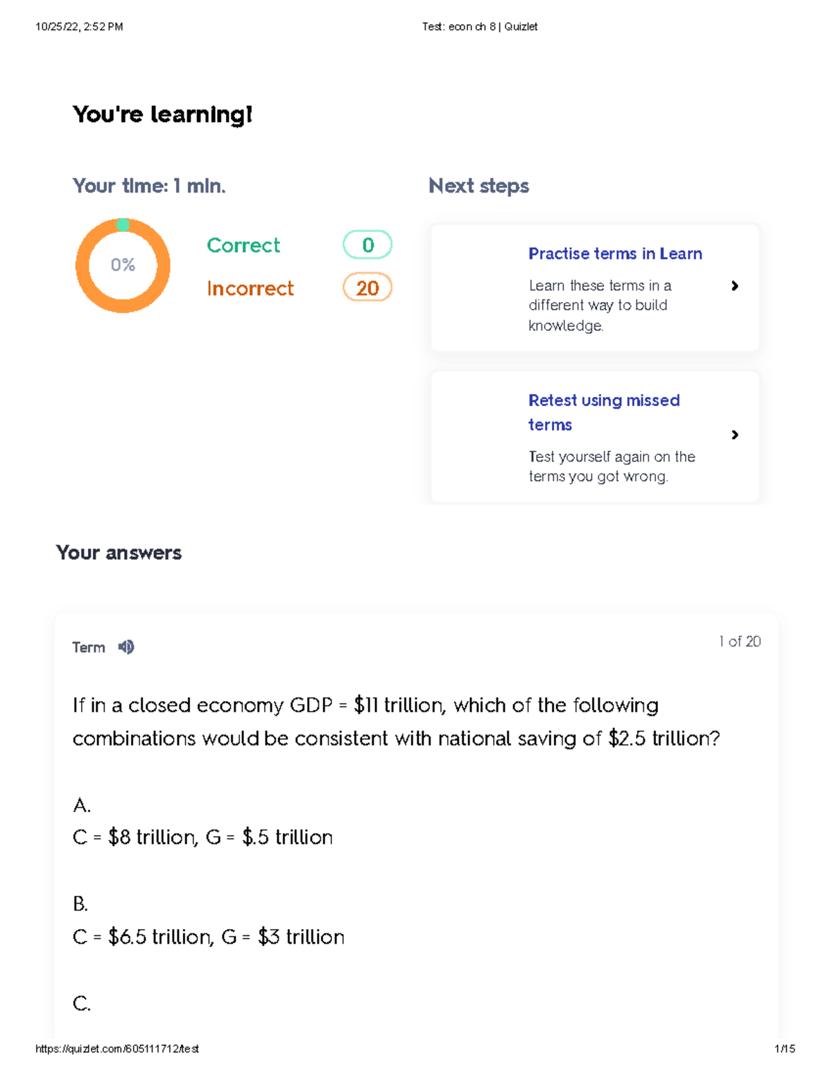 Test econ ch 8 Quizlet - You're learning! Your time: 1 min. 0% Correct ...